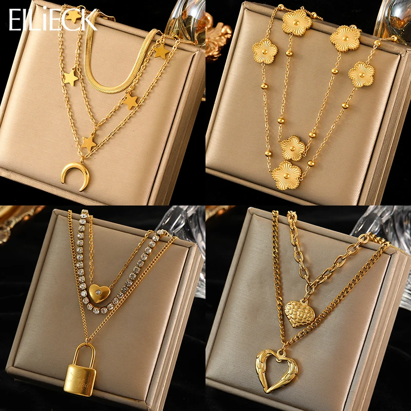 EILIECK-316L-Stainless-Steel-Gold-Color-Moon-Lock-Heart-Clover-Pendant ...
