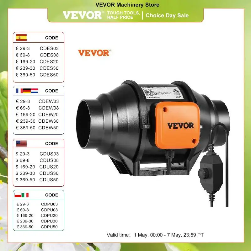 VEVOR-Inline-Duct-Fan-with-Variable-Speed-Controller-Quiet-AC-motor ...