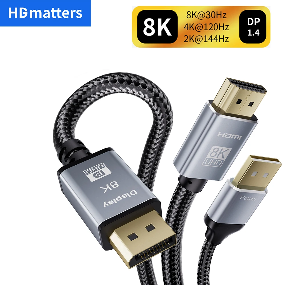 HDMI 2.1 디스플레이 포트 1.4 케이블, HDMI 디스플레이 포트 144Hz 컨버터 어댑터 케이블, HDMI 2.1 디스플레이 포트 1.4 출력| | - AliExpress