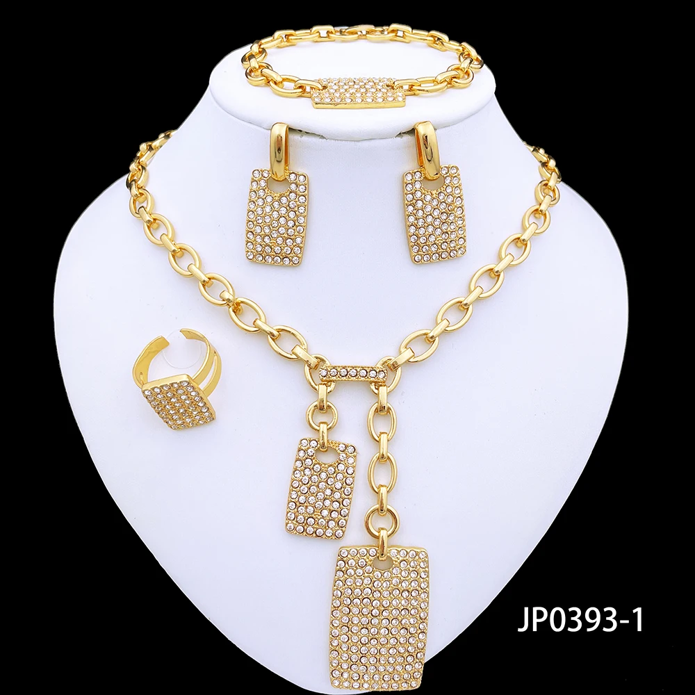 Gold-Color-Jewelry-Sets-For-Women-Necklace-And-Earrings-Set-ensemble-de ...