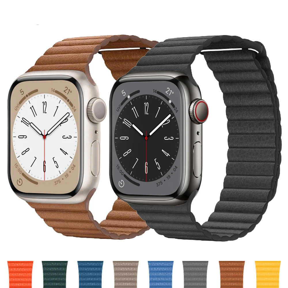 Leather Loop For Apple watch band 45mm 44mm 40mm 41mm 49mm 42mm ...