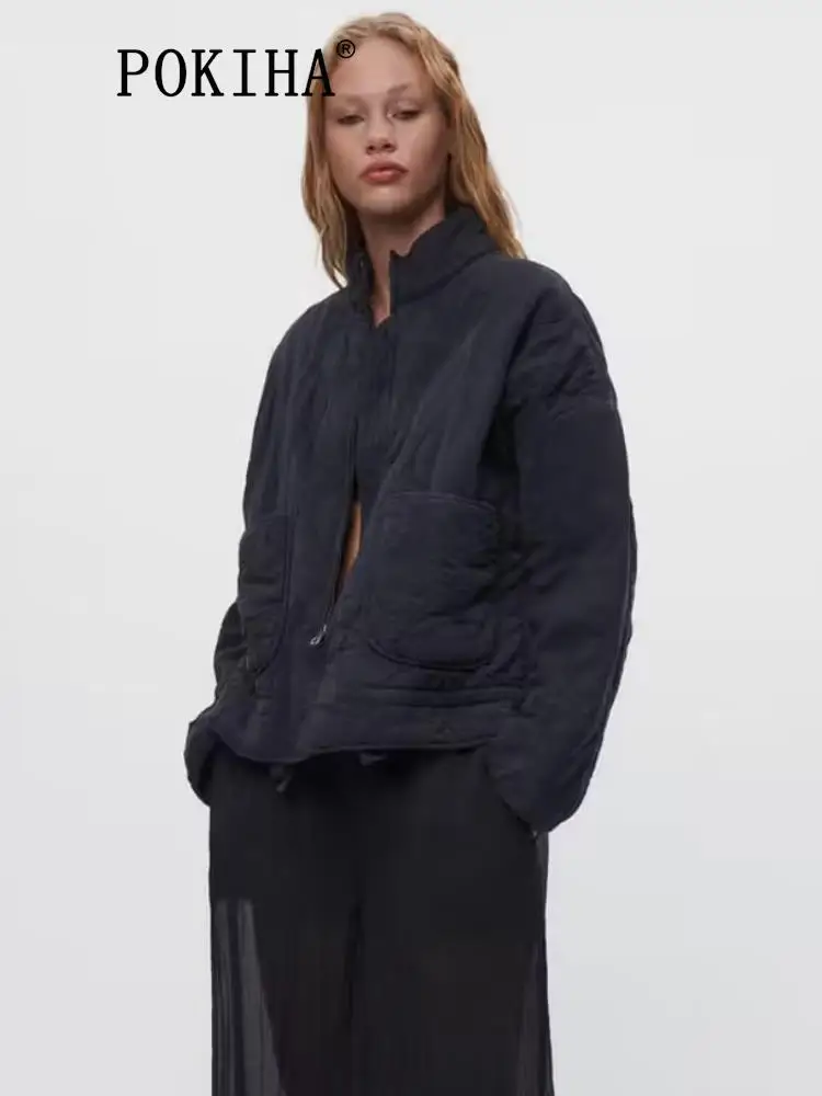 Pokiha-Jaqueta-solta-preta-casual-feminina-com-bolsos-casaco-vintage-de ...