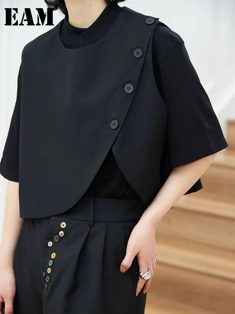EAM-Women-Loose-Fit-Black-Button-Irregular-Big-Size-Short-Vest-New ...