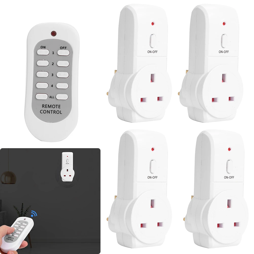 4pcs-UK-Plug-230V-10A-Wireless-Remote-Control-Light-Switch-Remote ...