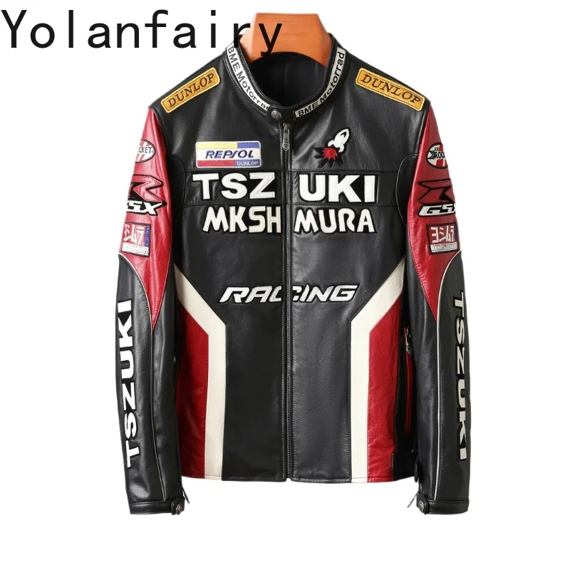 YOLANFARIY-Mens-Leather-Jacket-Real-Goat-Skin-Spring-Autumn-Coats ...