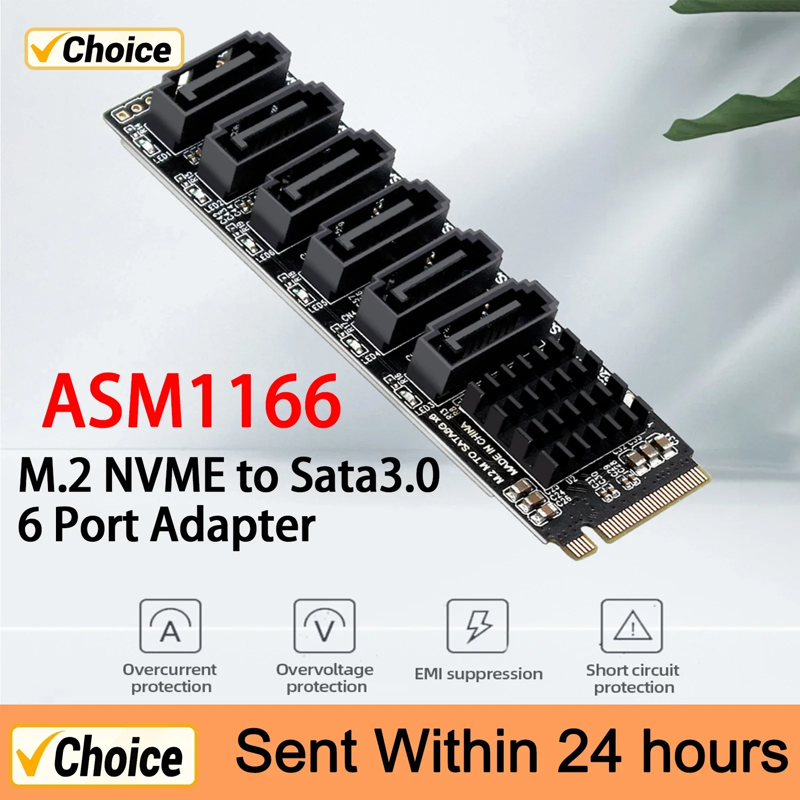 M.2 NVME PCI-E PCIE X4 X8 X16 To 6 Port 3.0 SATA Adapter Card Riser III ...