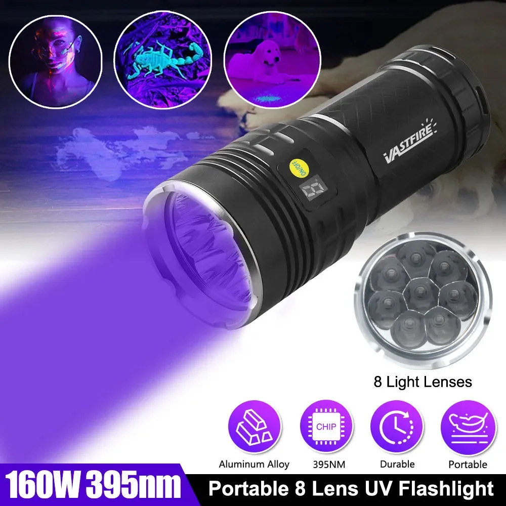 8Lights-160W-UV-Flashlight-395nm-Black-Mirror-Flashlamp-Ultraviolet-Ink ...