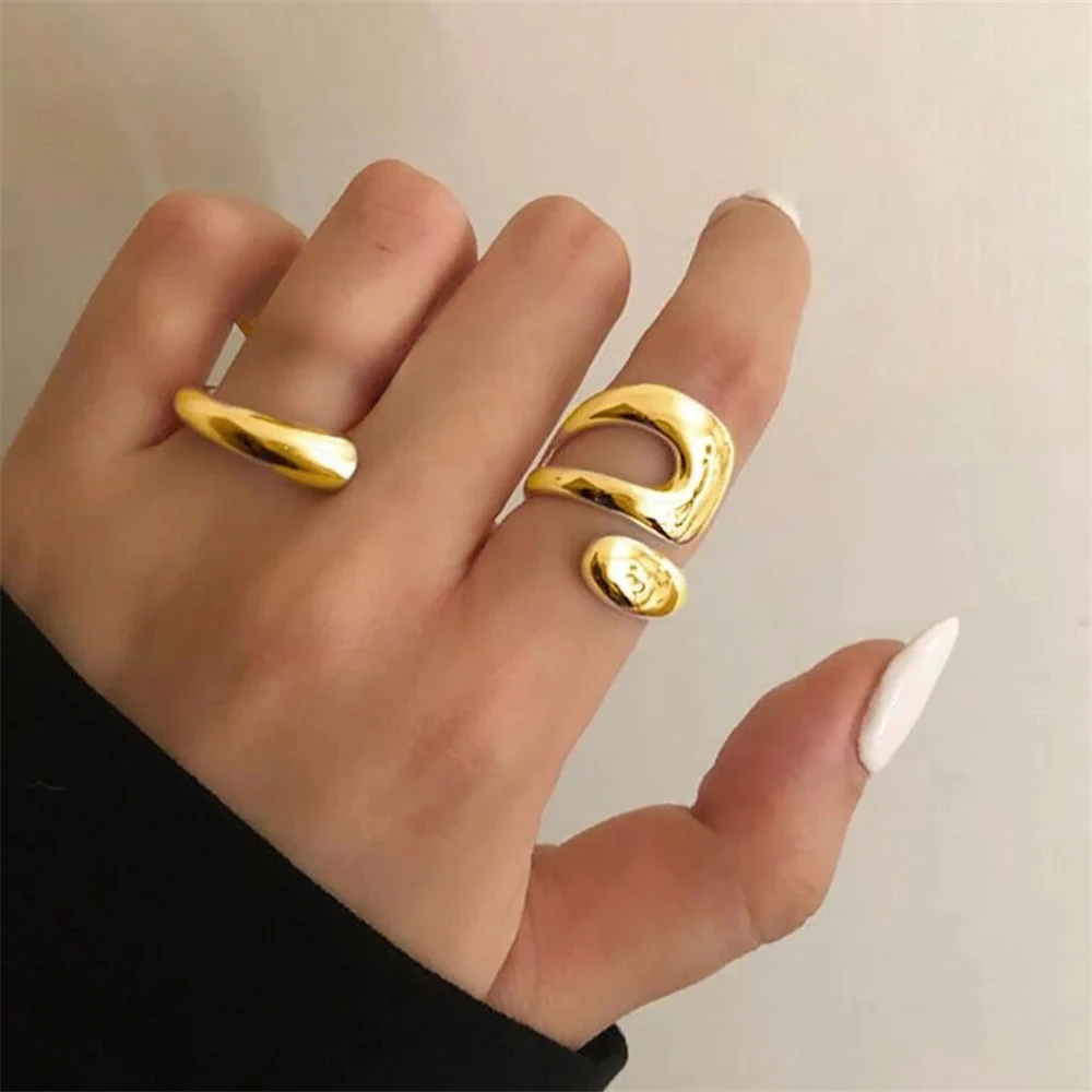Geometric Hollow Layered Wide Gilding Ring Stainless Steel Double Lines ...