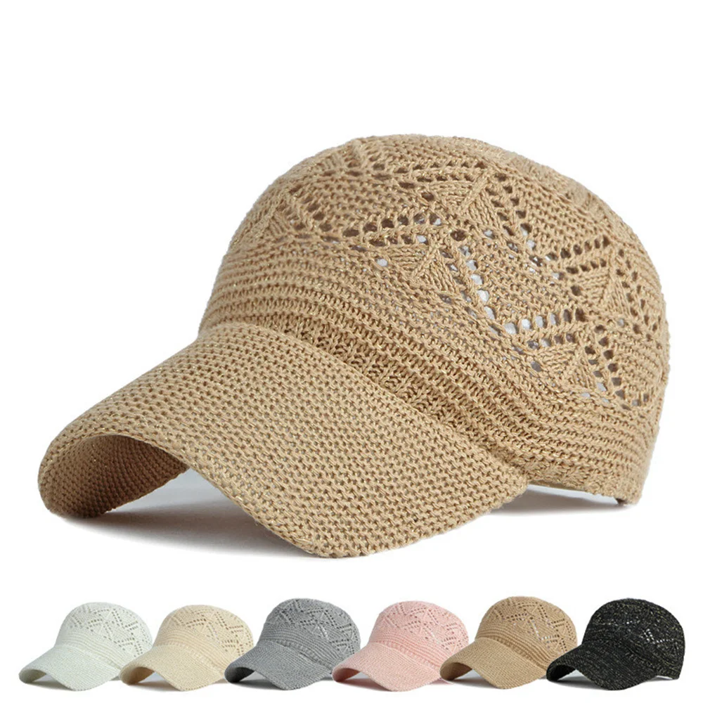 Summer-Mesh-Knitted-Baseball-Cap-Women-Fashion-Hollowed-Adjustable-Hat ...