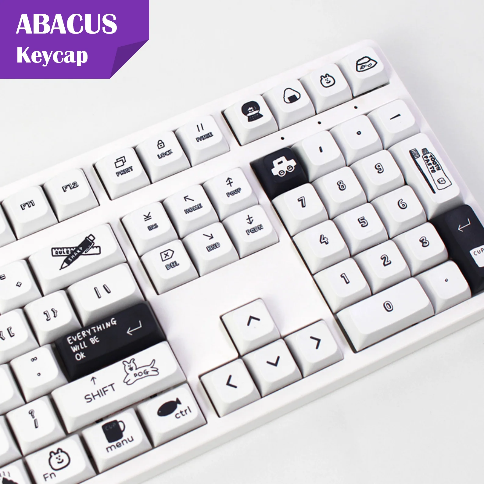 Abacus Xda Pbt Keycaps 130 Keys Dye-sublimation Black Cartoon Keycap ...
