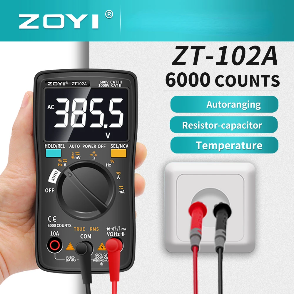 ZOYI ZT102 102A Digital Multimeter 6000 Counts Electrical Meter ...