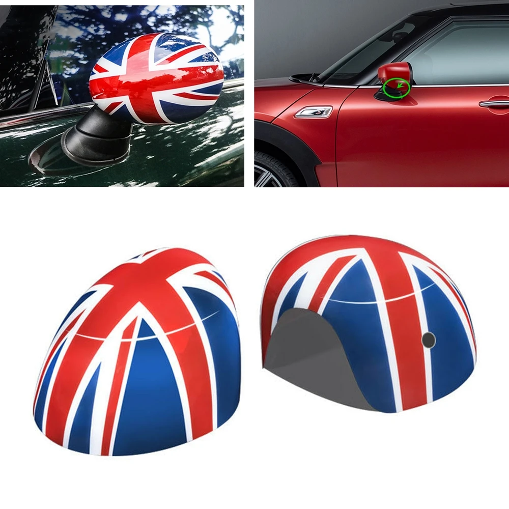 Rear-View-Mirror-Cover-Rearview-Shell-Cap-Union-Jack-W-Light-Hole-For ...