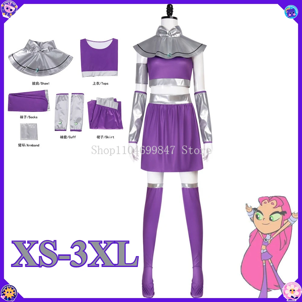 Starfire Cosplay Costume Princess Koriand'r Skirt Dress Up with Gloves ...