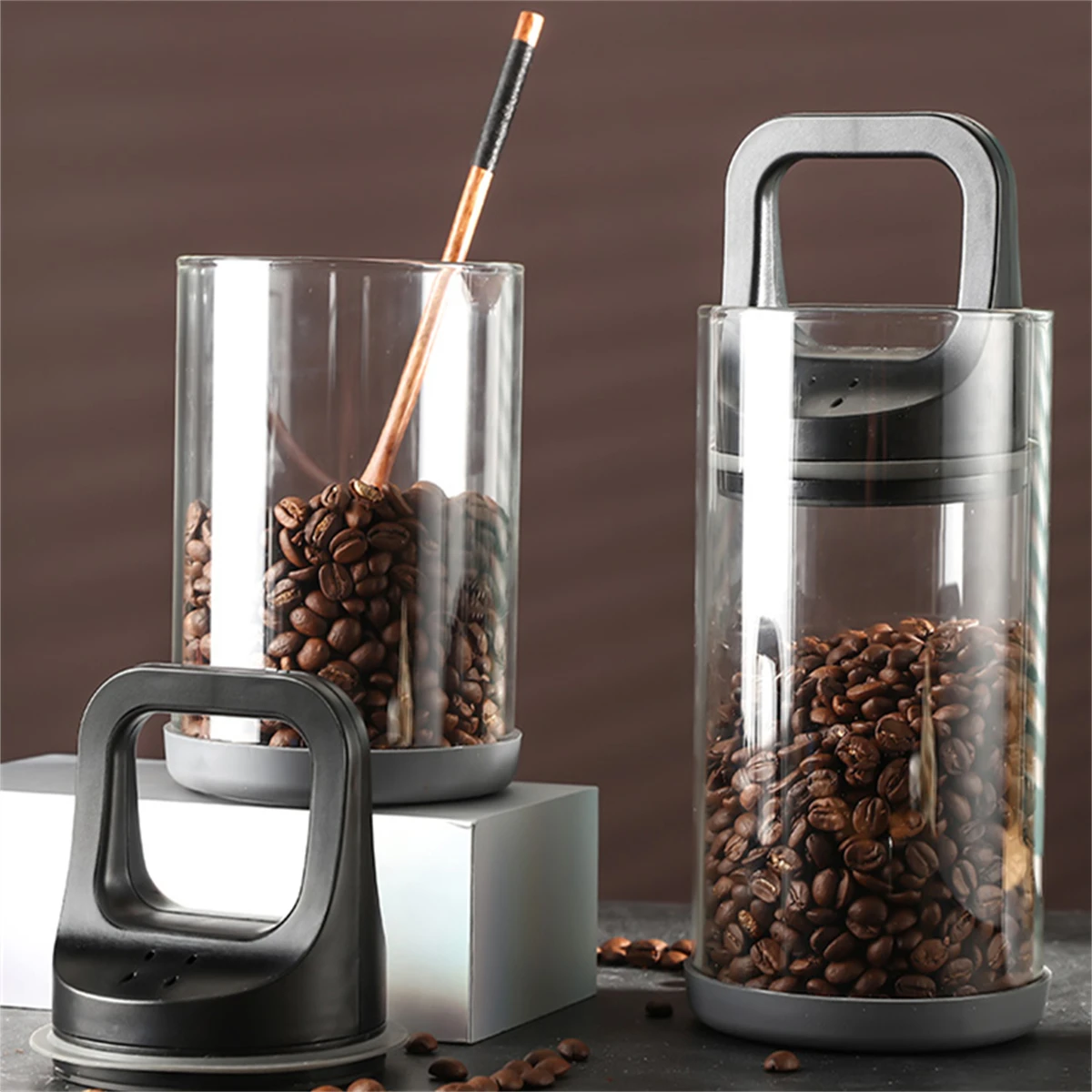 Vacuum-Coffee-Beans-Storage-Jar-Containers-Glass-Bottle-Storage-Tan ...