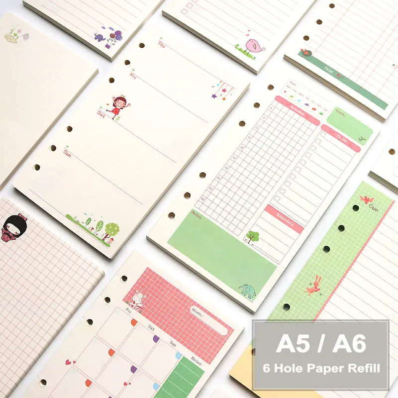 Color-Page-A5-Binder-Sheets-6-Hole-Binder-Paper-Refill-A6-Diary-On ...