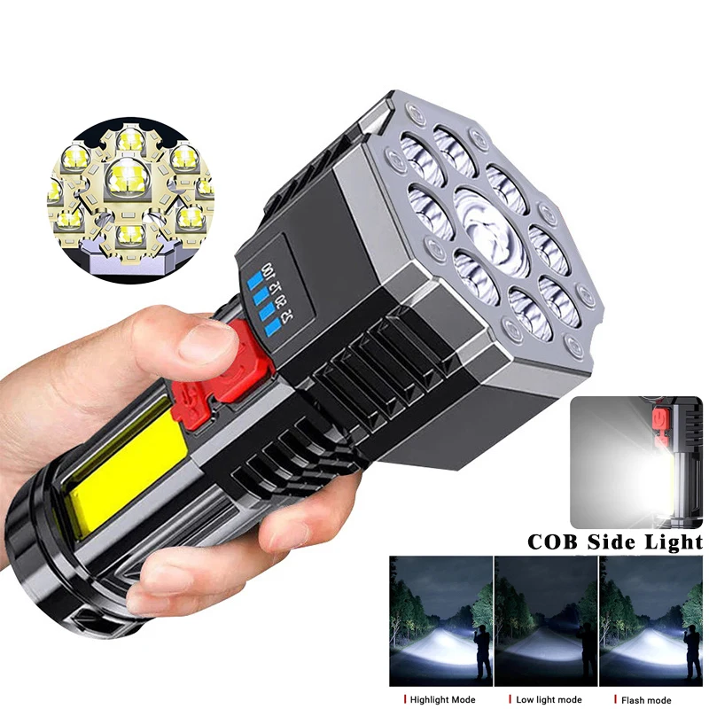 Portable-Powerful-9-LED-FlashLight-COB-Side-Light-4-Modes-Built-in ...