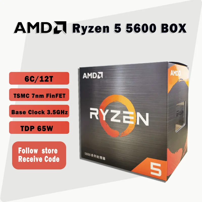 New AMD Ryzen 5 5600 R5 5600 3.5 GHz Six-Core 12-Thread CPU Processor 7NM 65W L3=32M 100 ...