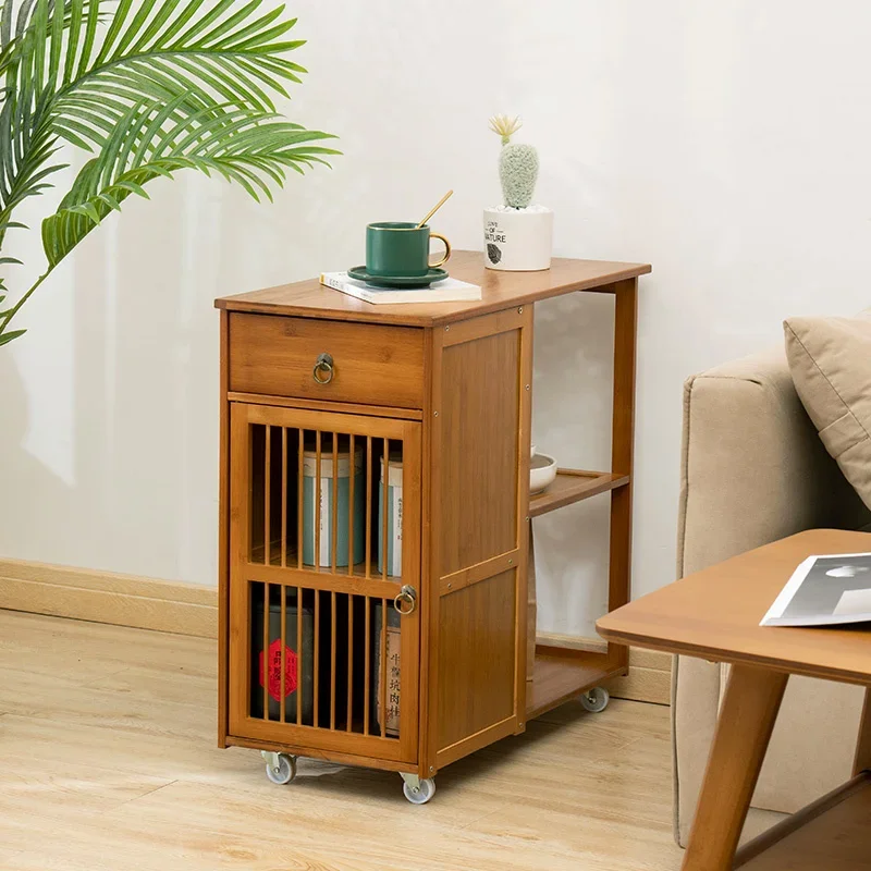 Modern Solid Wood Tea Table Mobile Side Table with Integrated Storage ...