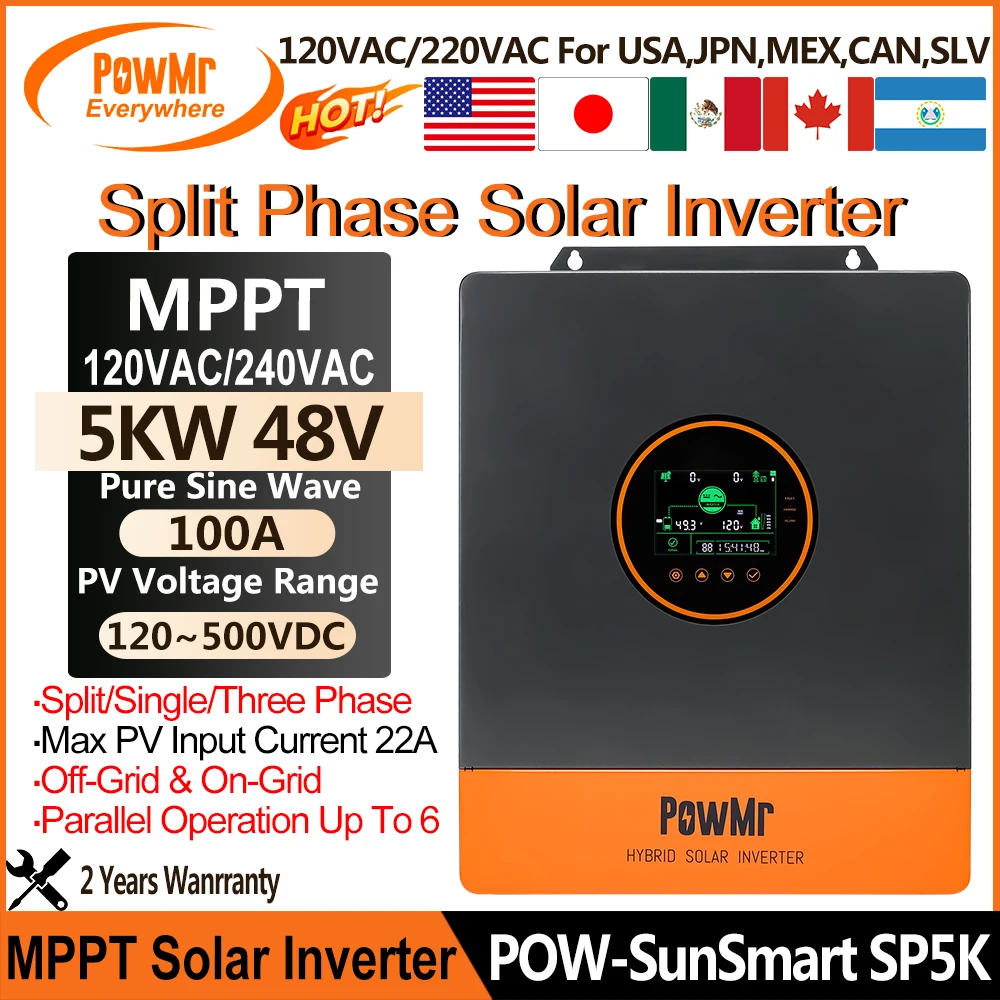 PowMr-5KW-48V-Hybrid-Solar-Inverter-Split-Phase-110Vac-240Vac-Output ...