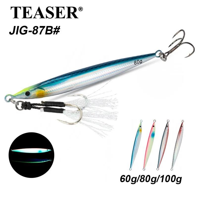 TEASER J87B 60g 80g 100g Jig señuelo 3D Little Jack UV lápiz luminoso ...