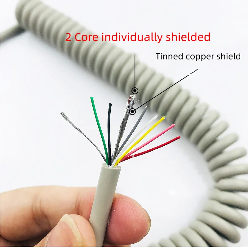 9Core-26AWG-0-15mm2-Gray-Spring-Spiral-Cable-Telescopic-Wire-Stretch ...
