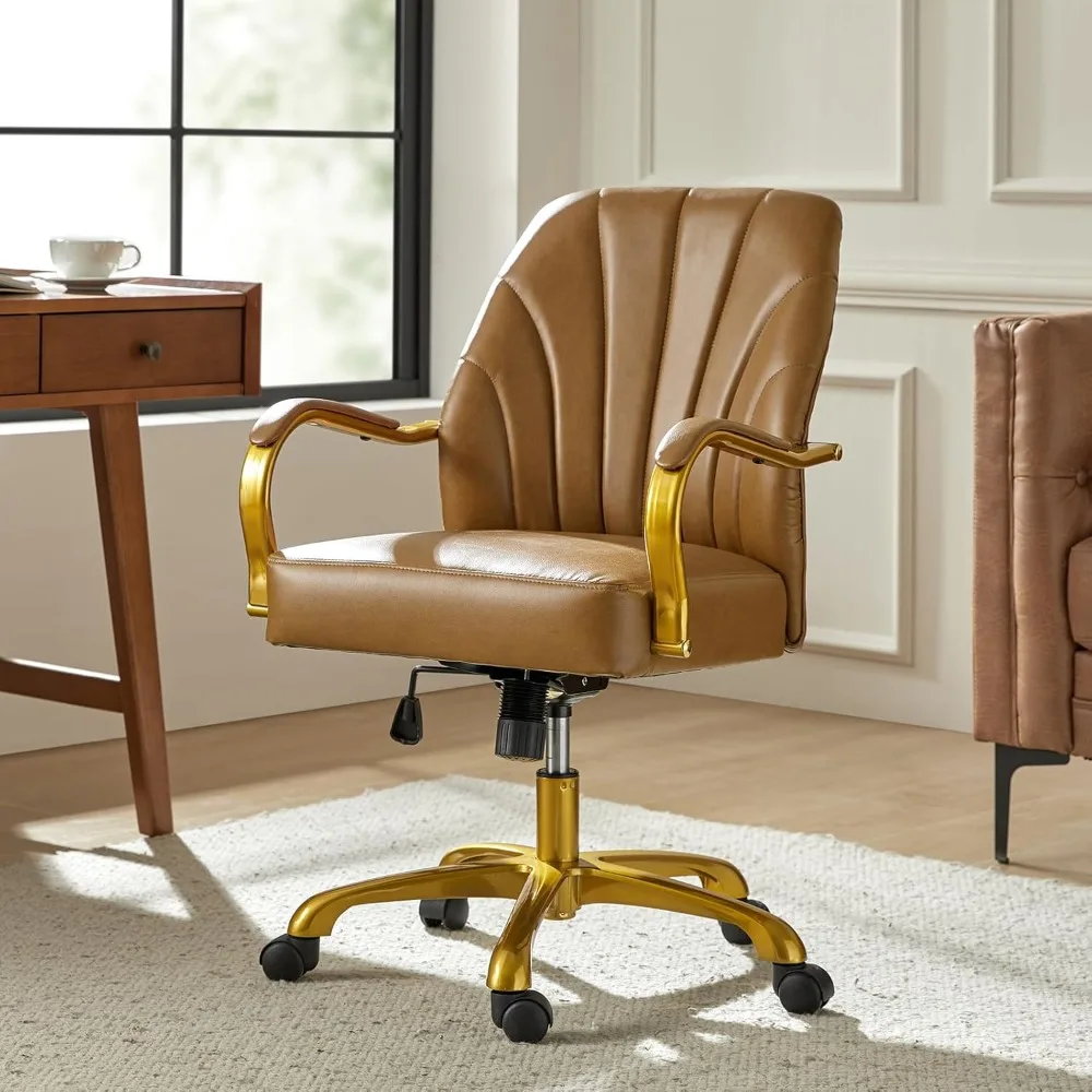 Office-Chair-Camel-Leather-Gold-Legs-with-Upholstered-Seat-and-Armrests ...