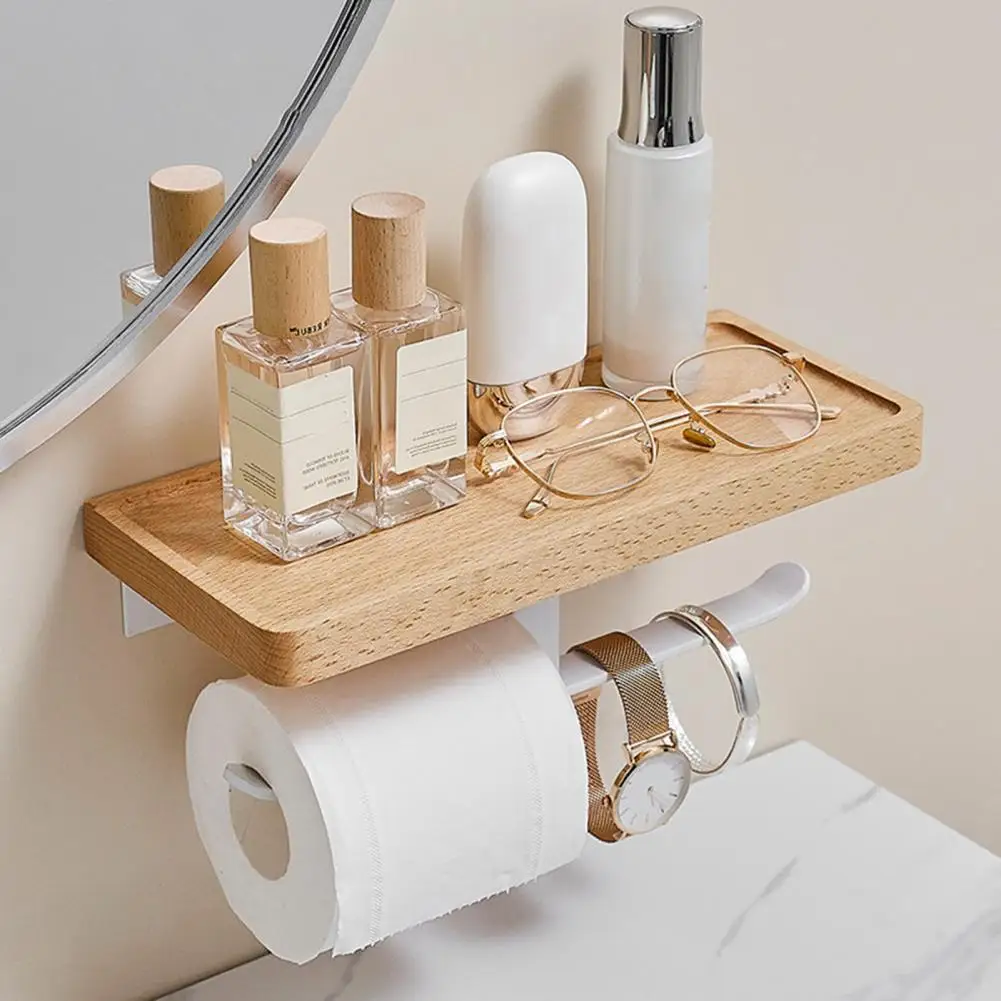 Wood-Tissue-Rack-Wall-Mount-Bathroom-Shelf-Tissue-Box-Phone-Rack-Toilet ...