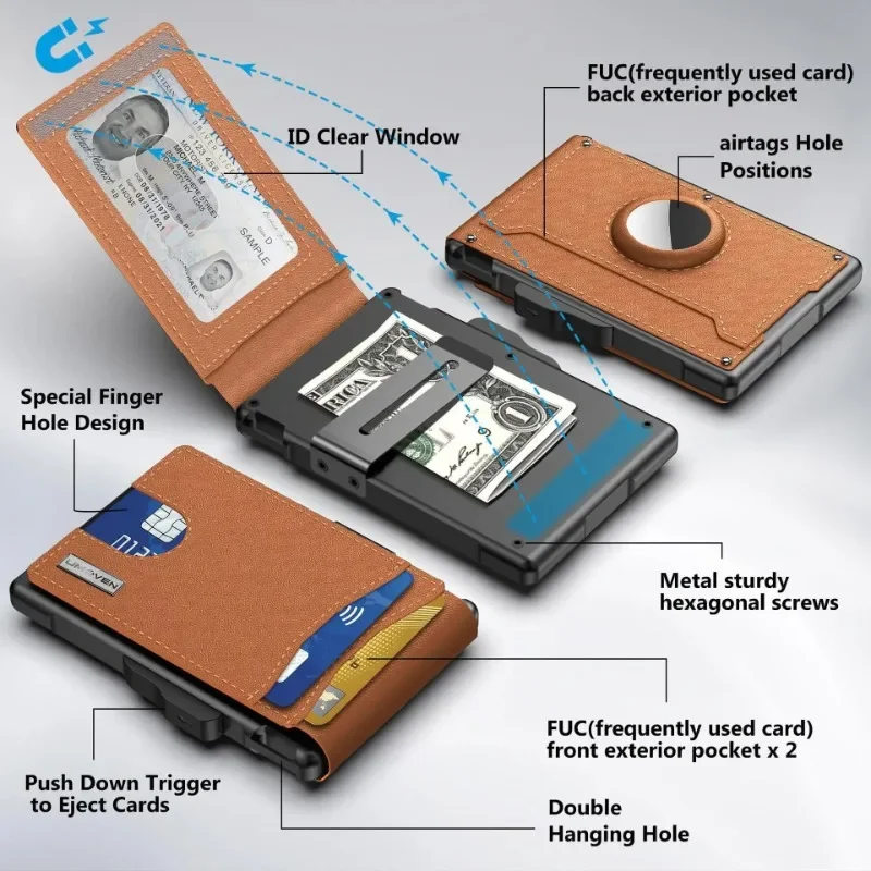 Rfid Anti-Theft Swipe Metal Card Box and Card Bag Men's Wallet ...
