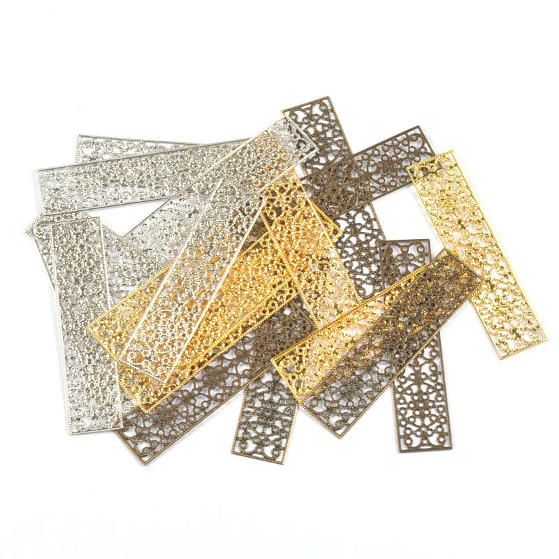 10Pcs Rectangle Metal Crafts Flower Filigree Wraps Connectors DIY ...
