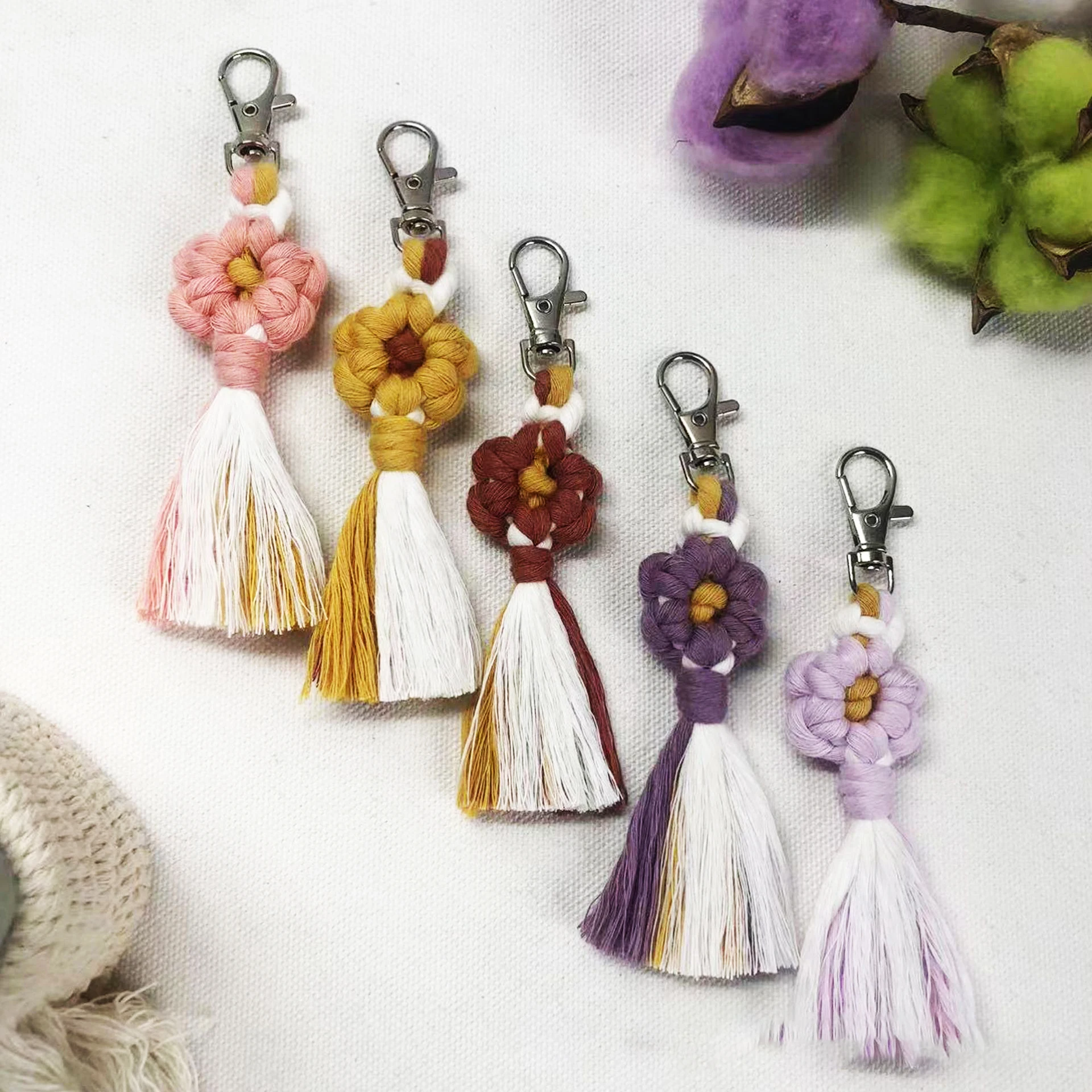 Daisy-Flower-Macrame-Wristlet-Key-Chain-Boho-Bohemian-Key-Fob-Strap ...