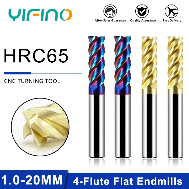 YIFINO-HRC65-HRC68-HRC75-4-Flute-Blue-Nano-Coating-Flat-End-Mill ...