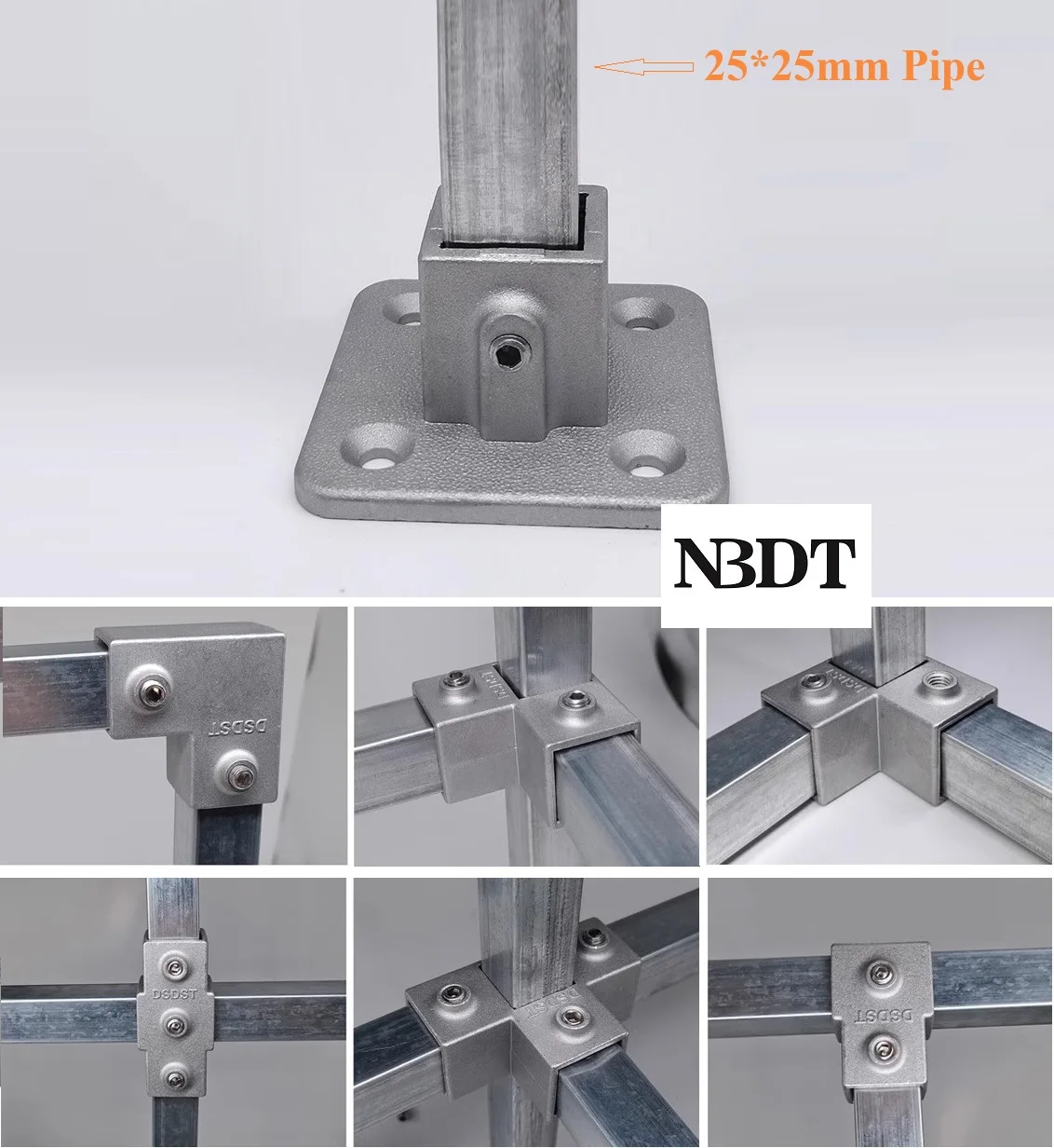 4Pcs-Cast-Aluminum-25-25mm-Square-Pipe-Rail-Clamp-Hex-Grub-Nut-Tee ...