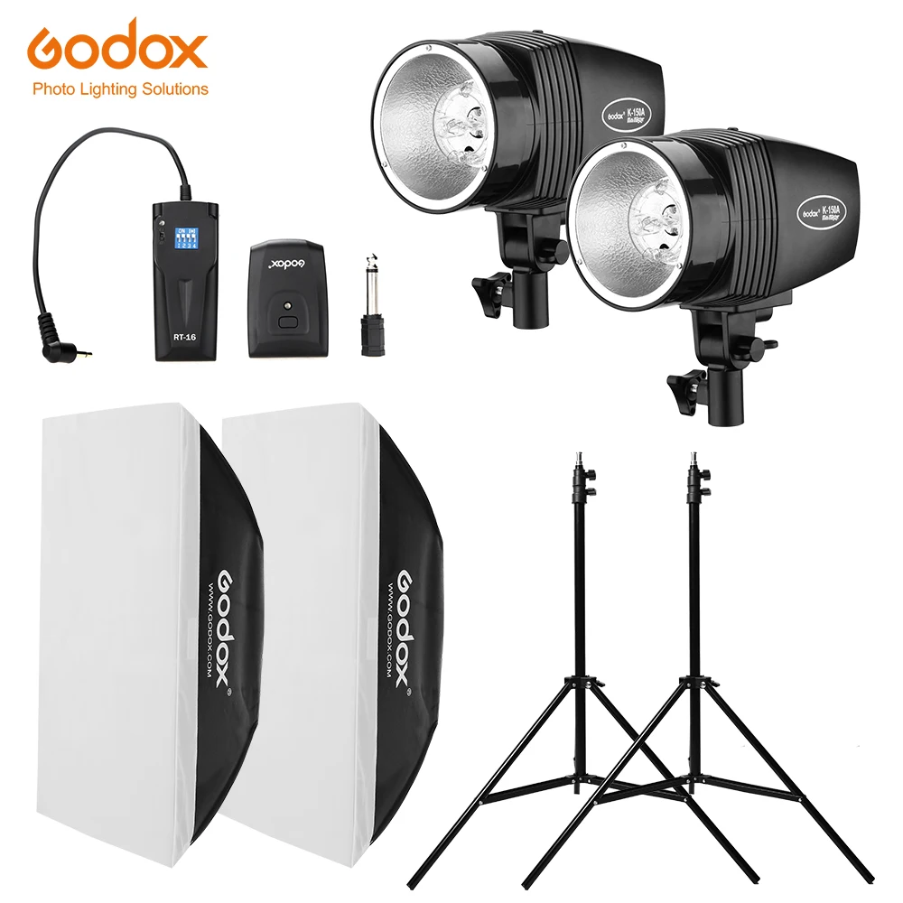 Godox 300ws 2x 150ws Strobe Studio Flash Light Kit With Rt-16 Trigger ...