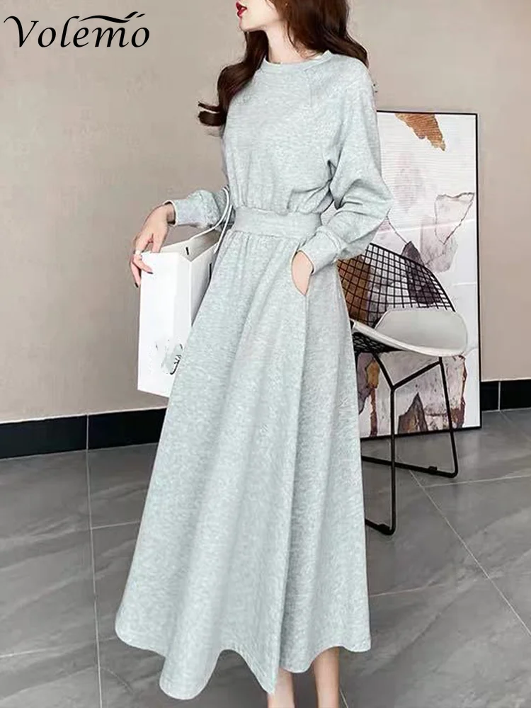 Kadınlar için elbiseler 2023 sonbahar/kış yeni kore tarzı mizaç uzun ...