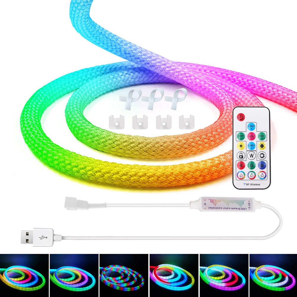 5V-WS2812-RGB-Rope-Light-LED-Neon-Strip-Nylon-indirizzabile-17key ...