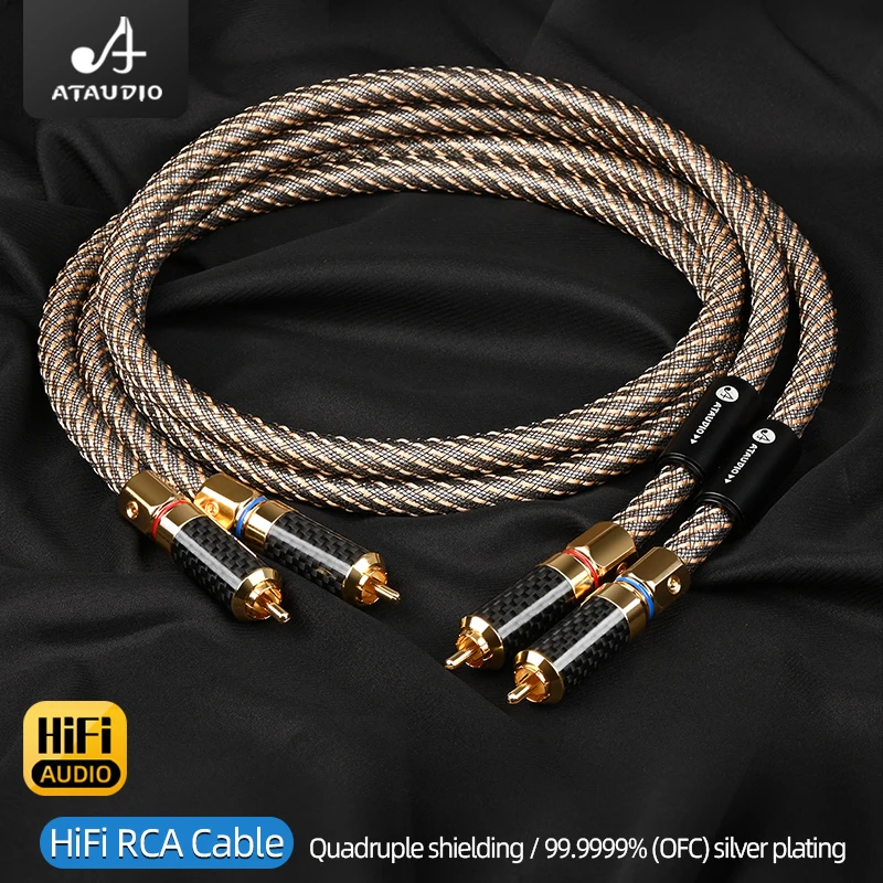One Pair HiFi RCA Audio Cable High Purity OFC Silver Plated 2RCA to ...