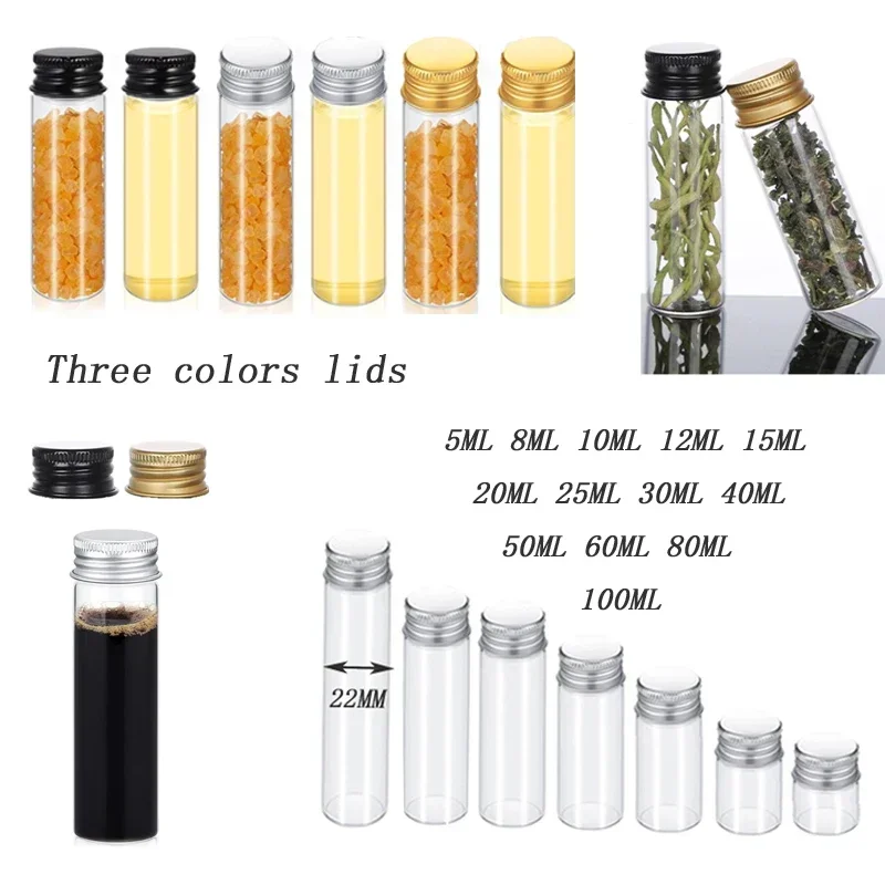 5Pcs 5ml-100ml Mini Glass Bottles With Aluminum Lid Empty Refillable ...