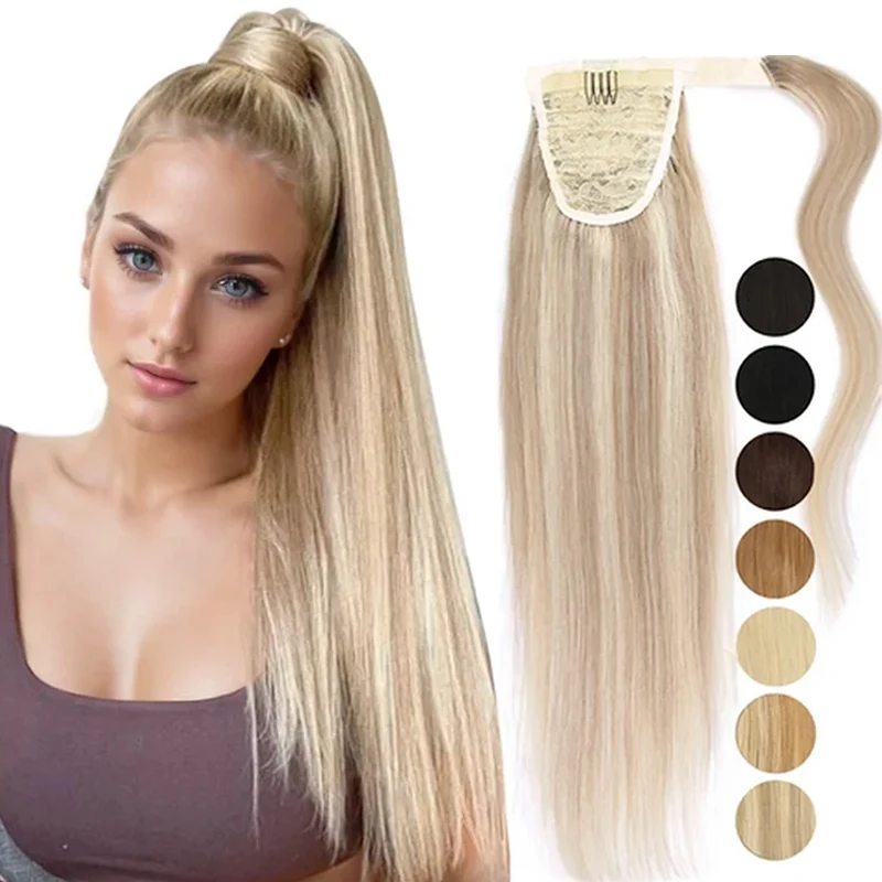 Ponytail-Human-Hair-P18-613-Wrap-Around-Natural-Real-Hair-Bonde ...