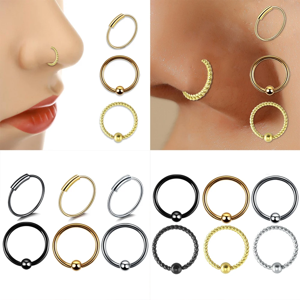 3PCS /Pack Stainless Steel Captive Bead Ring Ear Hoop Nose Ring Loop ...
