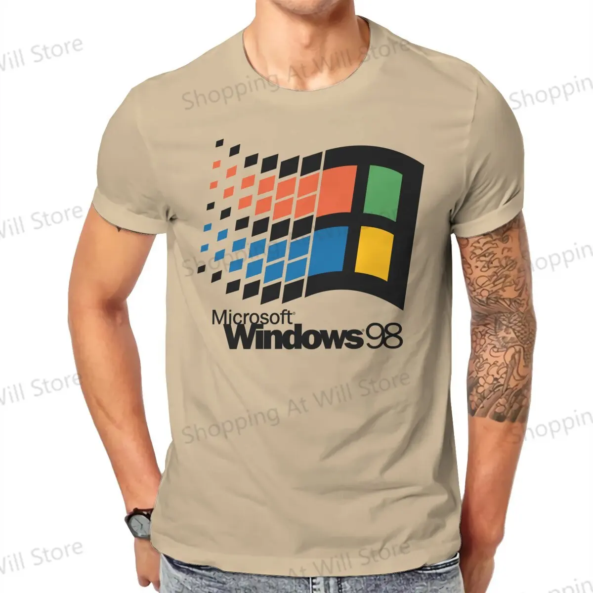 Tops 100% Cotton Leisure Sports Windows 98 Logo Men's and women's T ...