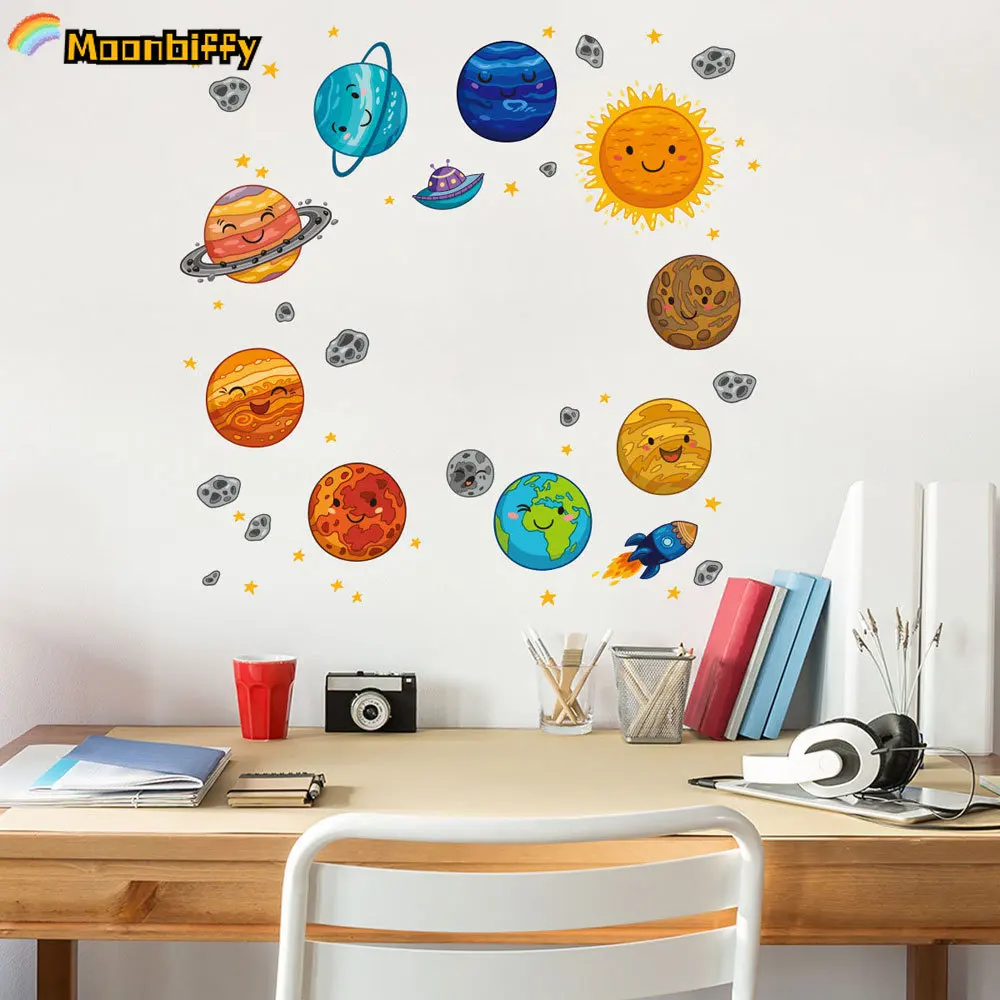 Cartoon-Universe-Planet-Wall-Sticker-Kids-Rooms-Study-Room-Bedroom ...