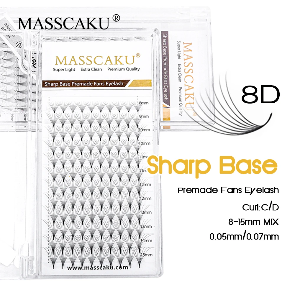 MASSCAKU-6D-8D-10D-12D-14D-Sharp-Narrow-Stem-Premade-Fans-Lash-C-D-Curl ...