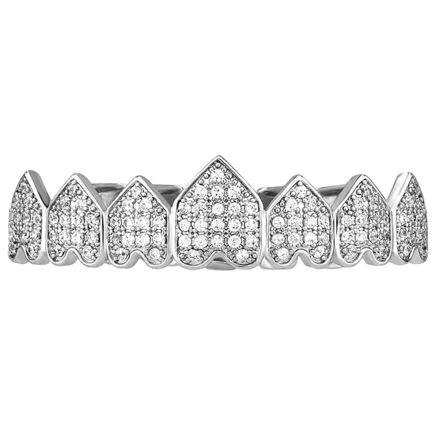 Full Heart Crystals Teeth Grillz For Men Women Hip Hop Zircon Dental ...