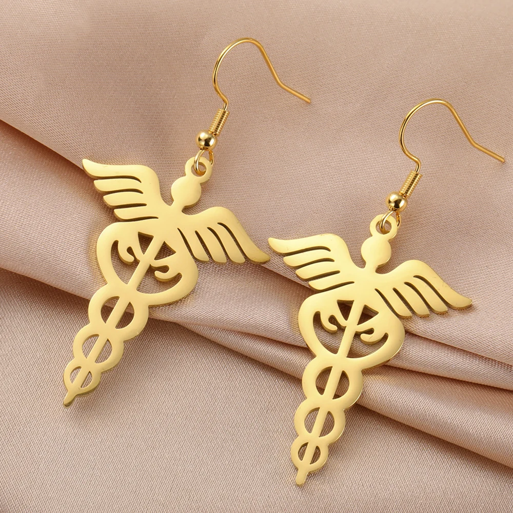 Dawapara-Caduceus-Symbol-Dangle-Earrings-Wings-Snake-Ouroboros-Classic ...