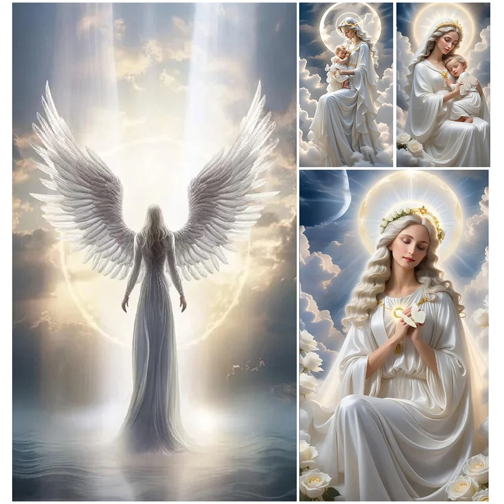 5D DIY Full Round Drill Diamond Painting Angel Virgin Kit Home Decor ...