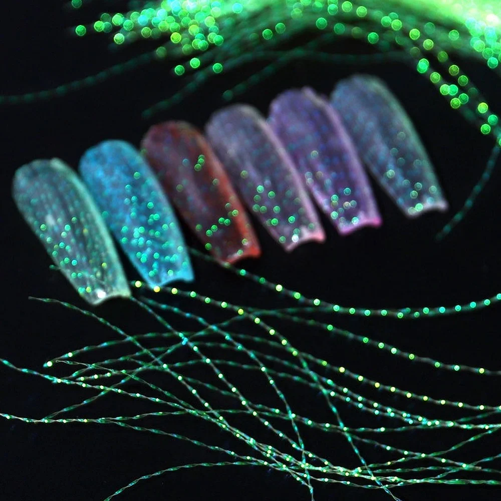 1 Pack Fluorescent Colorful 3d Holographic Thread Nail Sticker Glitter ...