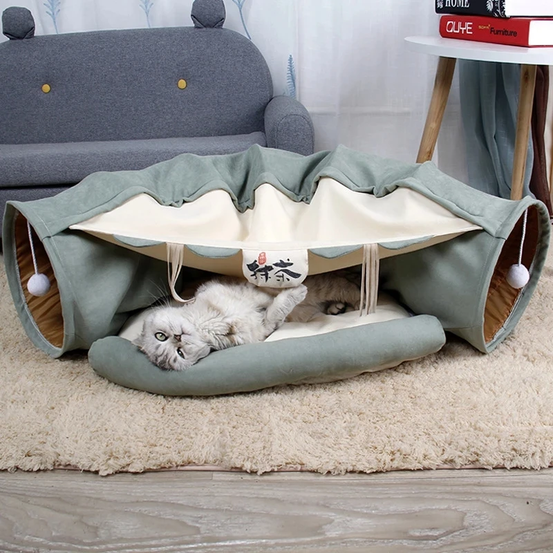 Foldable-Cat-Bed-House-Interactive-Cat-Tunnel-Toy-Drill-Pipe-Channel ...