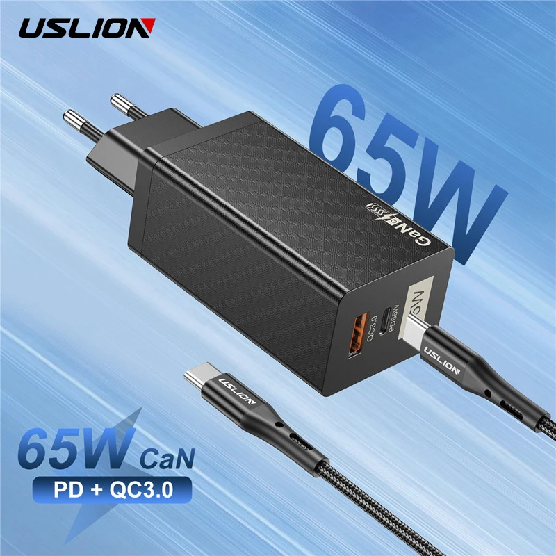 USLION 65W GaN USB C 충전기 Macbook 태블릿 삼성 Xiaomi USB 유형 C PD 충전기 14 13 ...