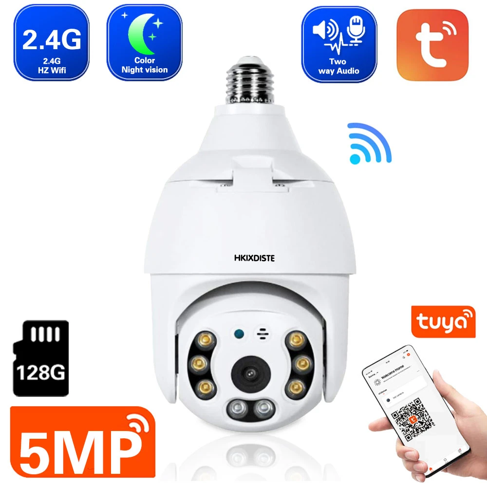 5mp E27 Bulb Surveillance Camera Full Color Night Vision Automatic ...