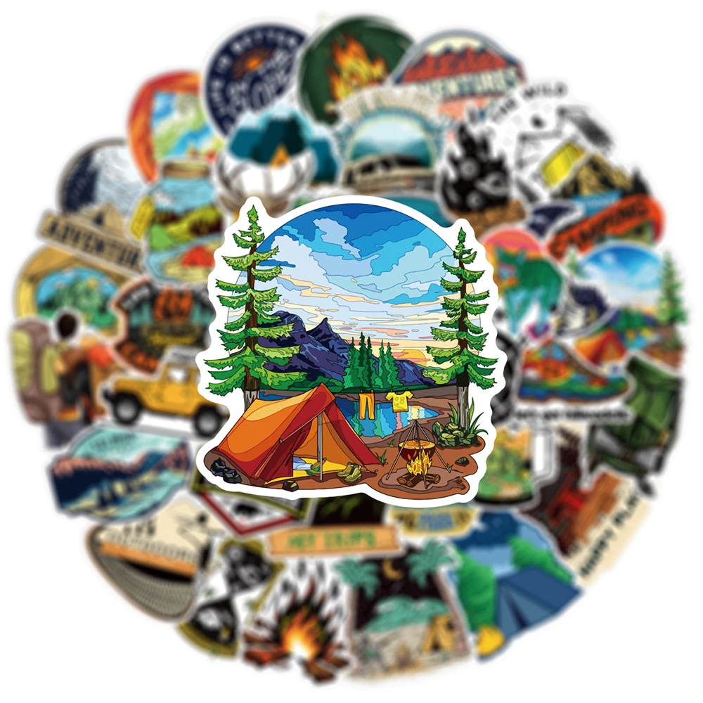 Camping Waterproof Stickers | Stickers Scenery Camping | Sticker ...